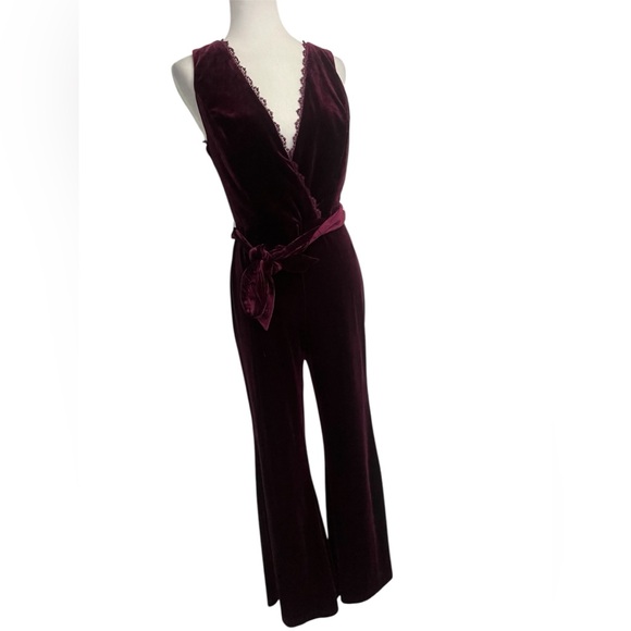 Aakaa | Pants & Jumpsuits | Aakaa Plum Velvet Tie Waist Jumpsuit Size ...